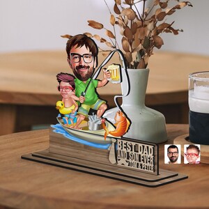 Personalized 3D Wooden Embossed Cartoon Dad and Son Figurine Trinket ...