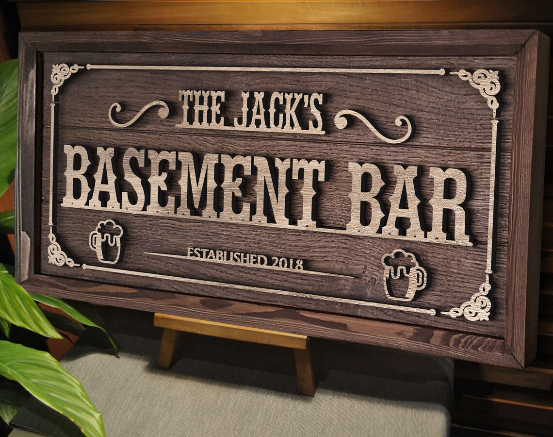 Personalized Handmade Oak Tree Bar Sign Custom Wood Bar Sign - Etsy