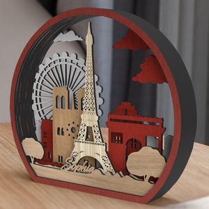 Handcrafted 12 Layered 3D Paris City Wooden Decoretive Wall and Desktop ...