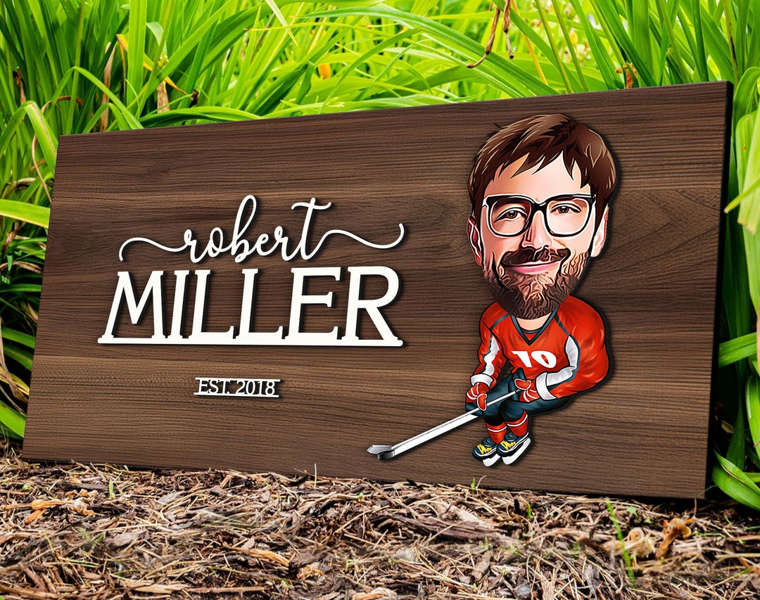 Personalized 3D Wooden Named Cartooned Hockey Player Sign, Custom ...