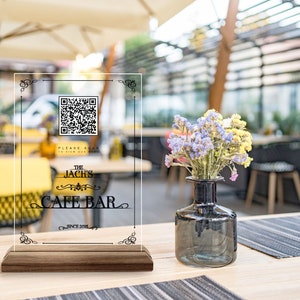 Custom Made QR Code Menu Sign, Custom Natural Wood and Acrylic Bar and ...