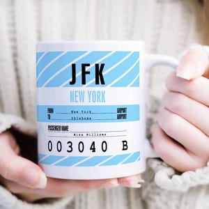Personalized New York Airport Code Coffee Cup, Coffee Mug With Vintage ...