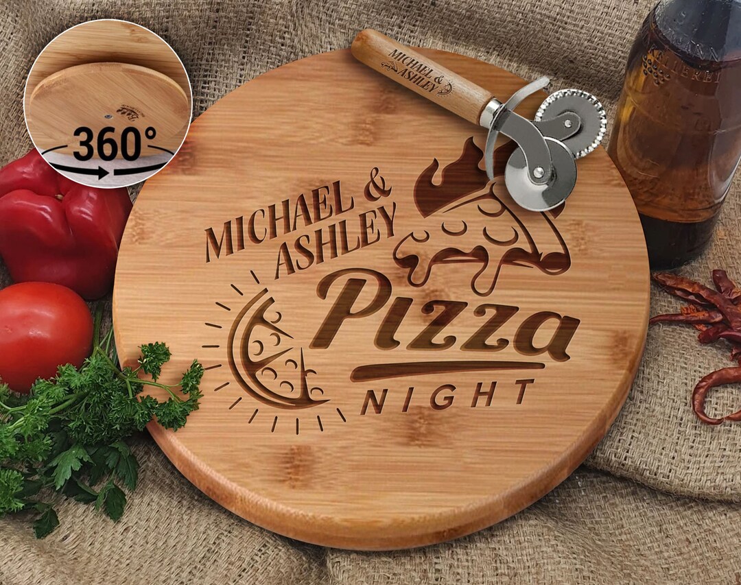 Pizza Board With Name Bamboo Wooden Turntable Pizza Cutting - Etsy
