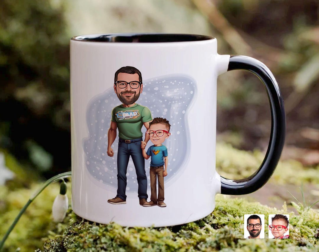 Personalized Coffee Mug With Caricature Dad and Son Portrait Drawing ...