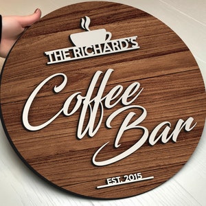 Personalized Coffee Bar Coffee Shop Sign Round Wooden Sign - Etsy