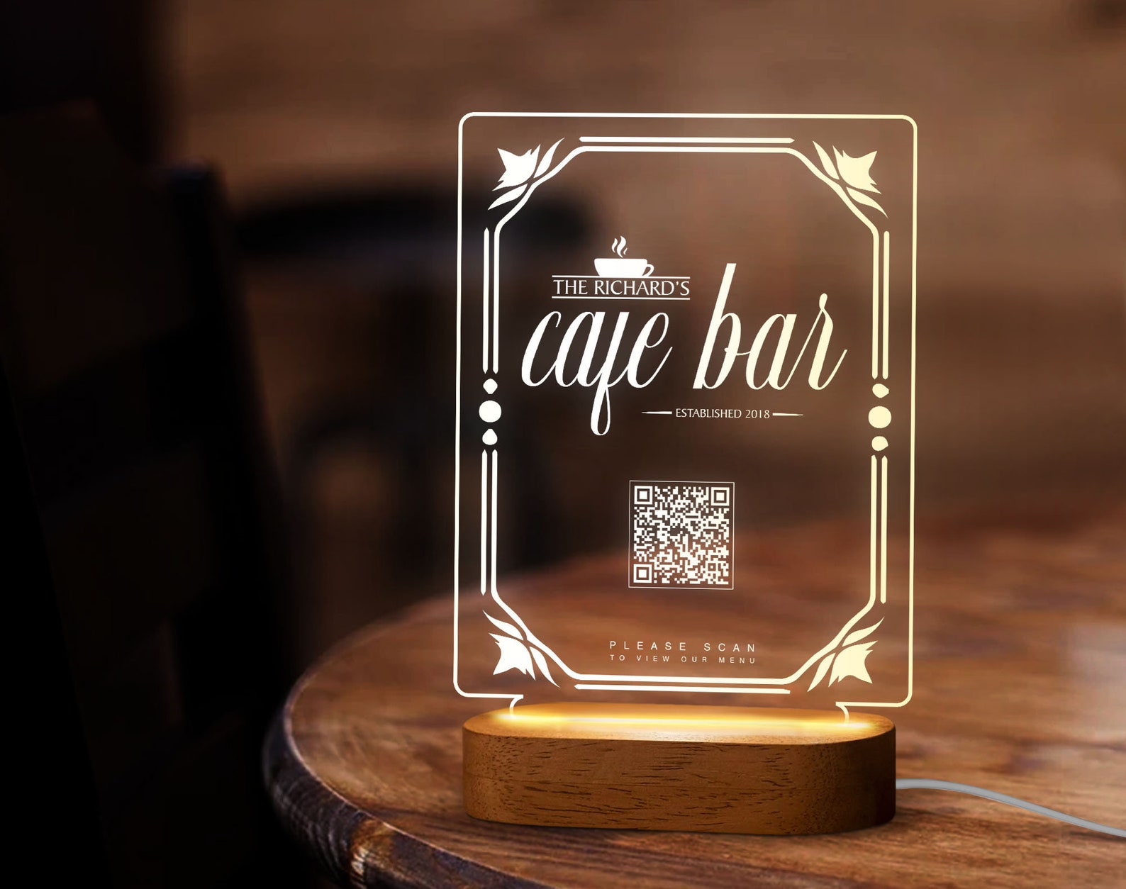 Custom LED Qr Code Menu Sign LED Decor With Natural Wood - Etsy