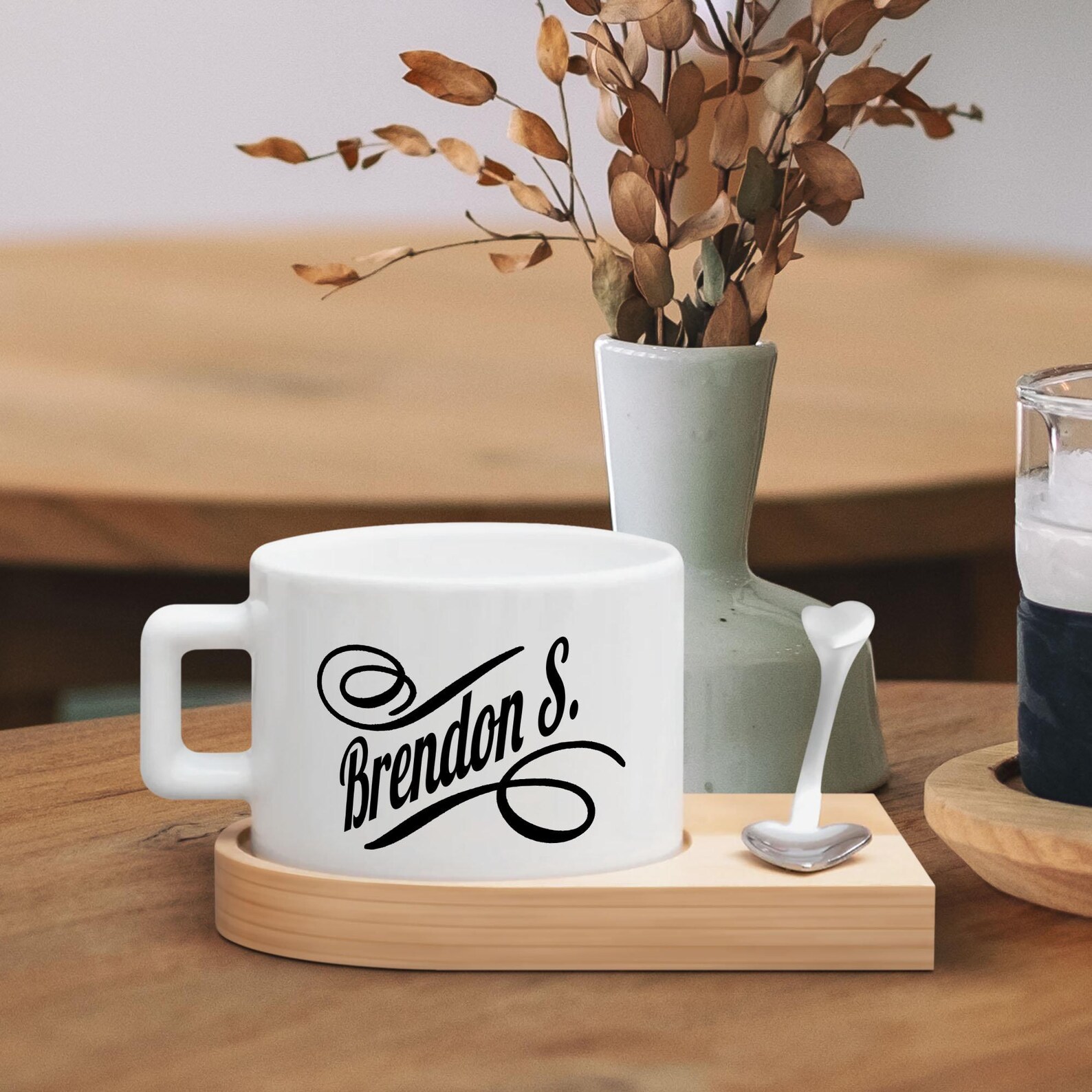 Personalized Name Coffee and Tea Cup Set With Wooden Saucer, Custom Tea ...