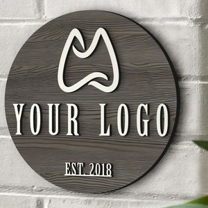 Personalized Wooden Logo Sign, Wooden Round Sign, Custom Wood Office ...
