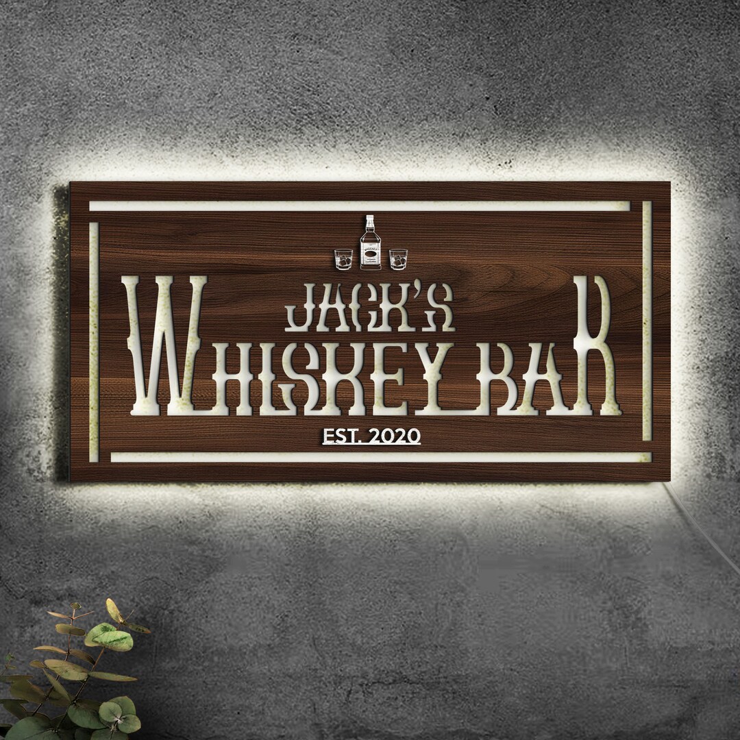 Personalized LED Light Wooden Bar Sign Custom Embossed Wood - Etsy