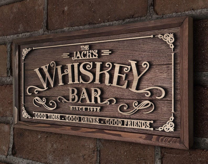 Personalized Handmade Oak Tree Bar Sign, Custom Wood Bar Sign, Bar and ...