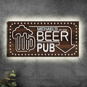 Personalized LED Light Wooden Bar Sign, Custom Embossed Wood Bar Sign ...
