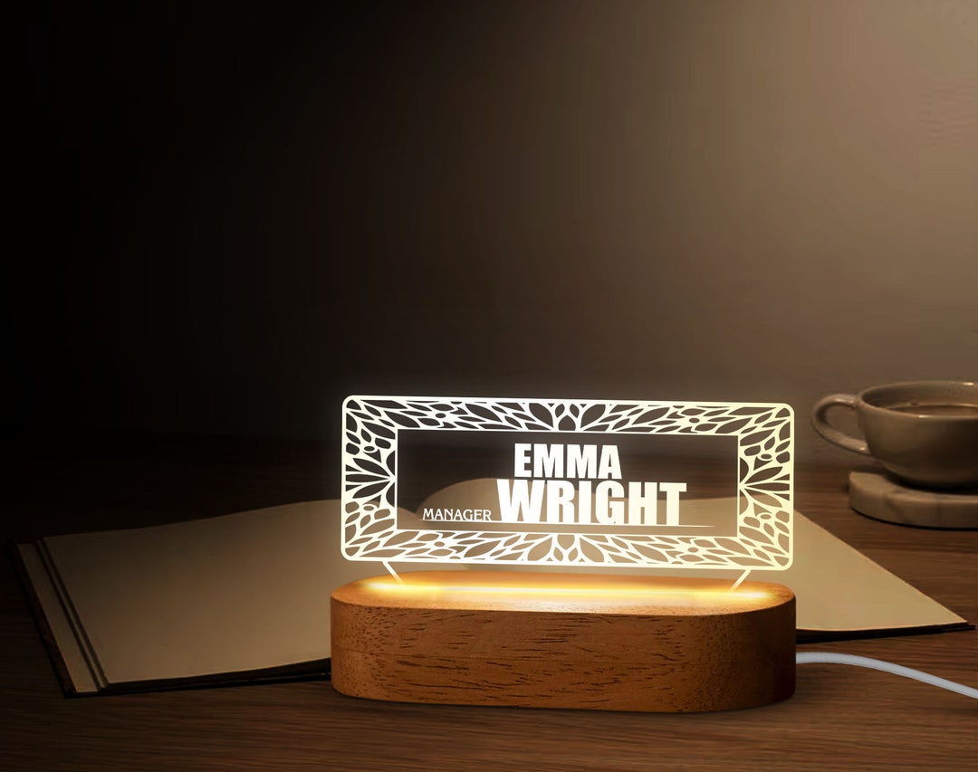 LED Light Desk Nameplate With Natural Wood Base, Personalized LED ...