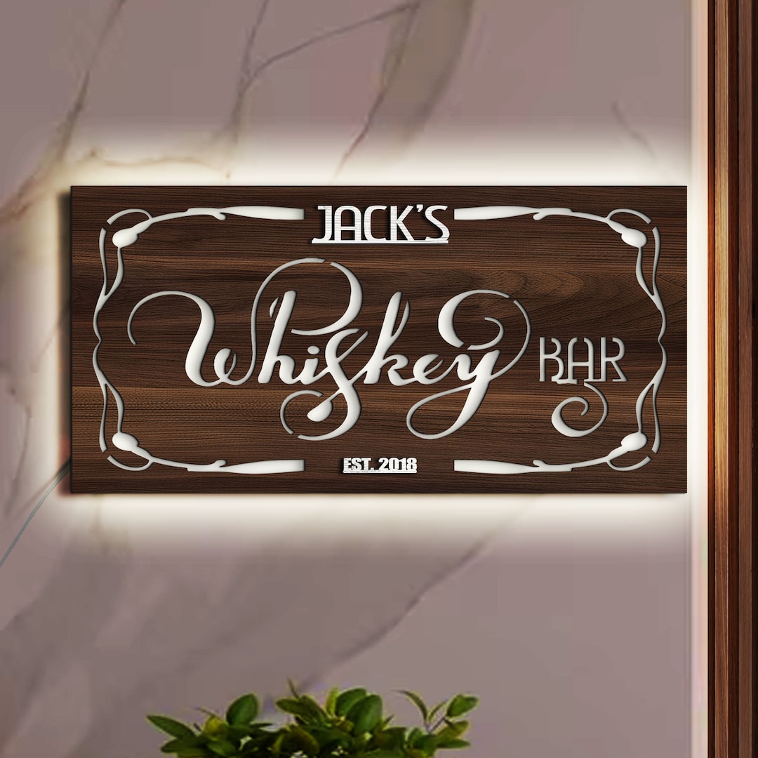 Personalized LED Light Wooden Bar Sign, Custom Embossed Wood Bar Sign ...