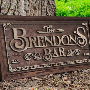 Personalized Handmade Oak Tree Bar Sign, Custom Wood Bar Sign, Bar and ...
