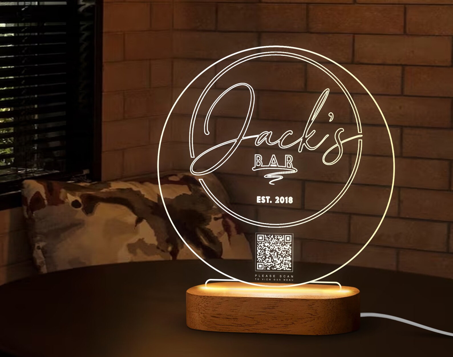 Custom LED Qr Code Menu Sign LED Decor With Natural Wood - Etsy