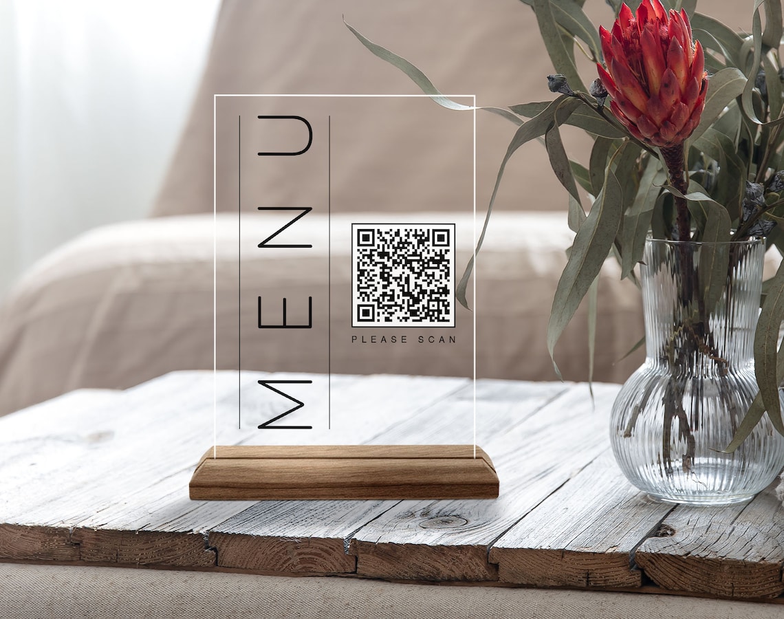 Custom Made QR Code Menu Sign Custom Natural Wood and Acrylic - Etsy Custom Made QR Code Menu Sign Custom Natural Wood and Acrylic - Etsy