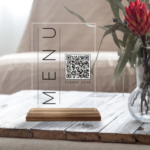 Custom Made QR Code Menu Sign, Custom Natural Wood and Acrylic ...