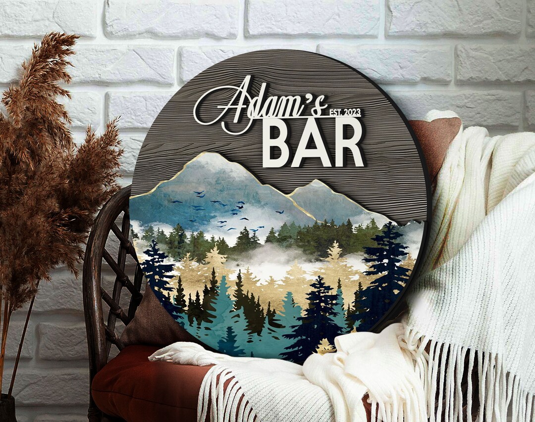 Personalized Bar Sign Round Wooden Sign Whiskey Bar Decor - Etsy