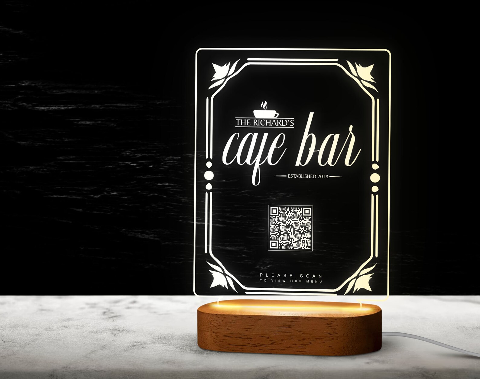 Custom LED Qr Code Menu Sign LED Decor With Natural Wood - Etsy