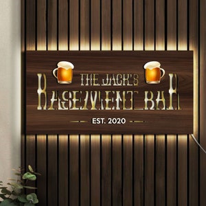 Personalized LED Light Wooden Bar Sign, Custom Embossed Wood Bar Sign ...