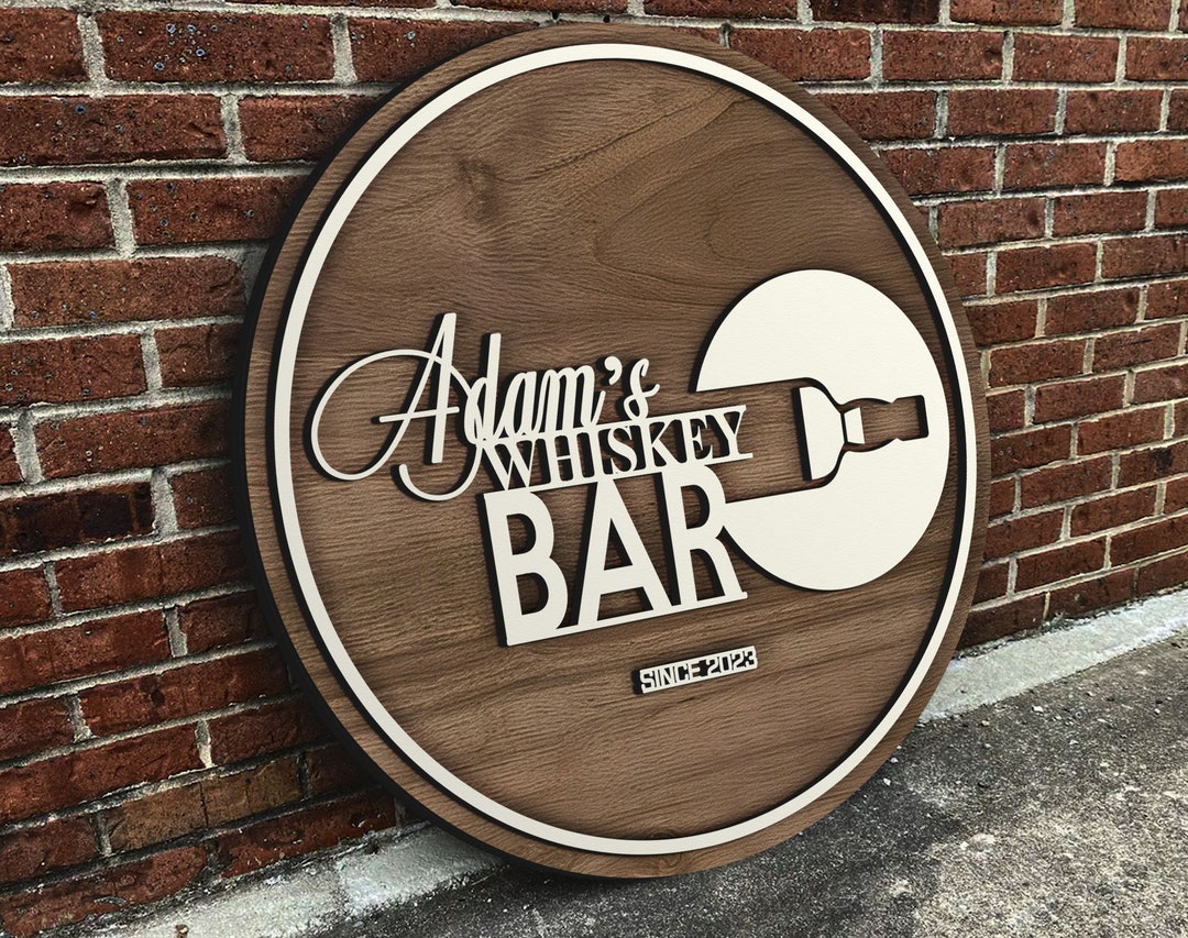 Personalized Bar Sign, Round Wooden Sign, Whiskey Bar Decor, Custom ...