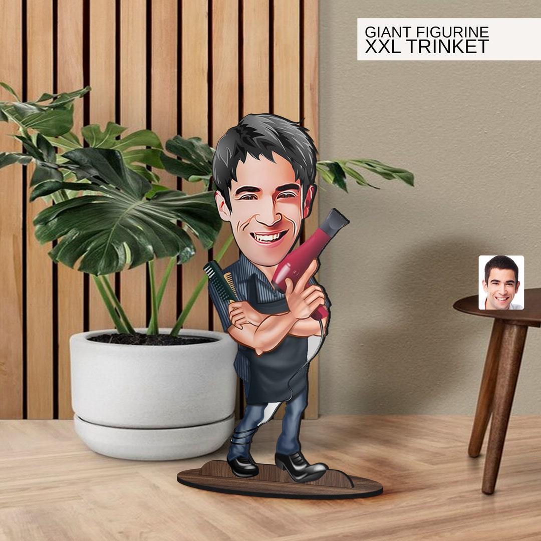 Personalized 3D Wooden Cartoon Barber Oversized Figurine Trinket ...