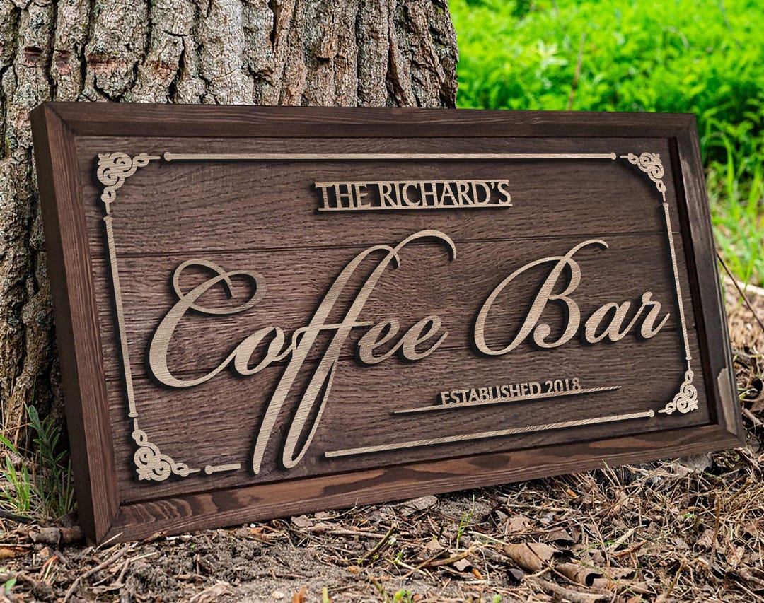 Personalized Handmade Oak Tree Coffee Shop Sign, Custom Wood Coffee Bar ...