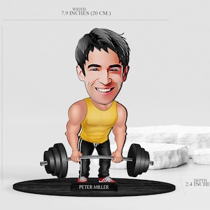 Personalized 3D Wooden Cartooned Weightlifter Figurine Trinket, Custom ...