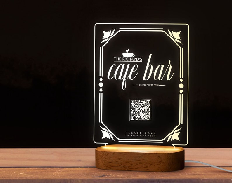 Custom LED Qr Code Menu Sign LED Decor With Natural Wood - Etsy