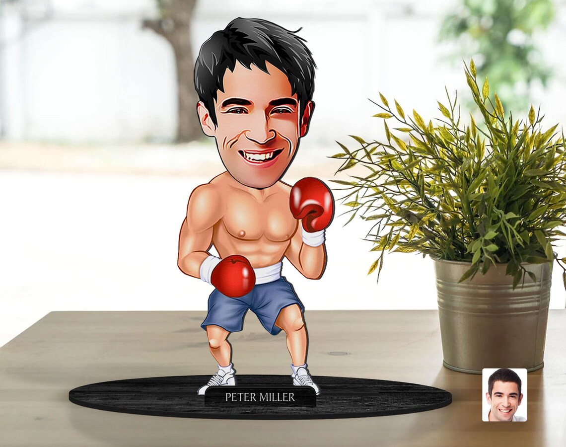 Personalized 3D Wooden Cartooned Boxer Figurine Trinket, Custom Cartoon ...