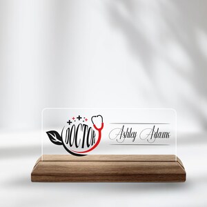 Personalized Transparent Acrylic Doctor Name Plate With Wooden Base ...