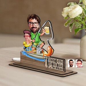 Personalized 3D Wooden Embossed Cartoon Dad and Son Figurine Trinket ...