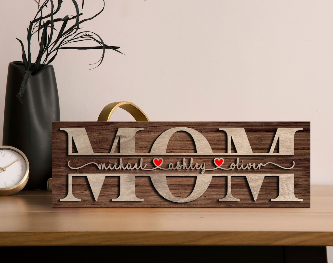 Personalized Embossed Wood Mom Sign, Gift for Mom, Custom Gift for Mom ...