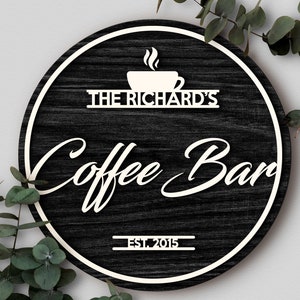 Personalized Coffee Bar, Coffee Shop Sign, Round Wooden Sign, Custom ...