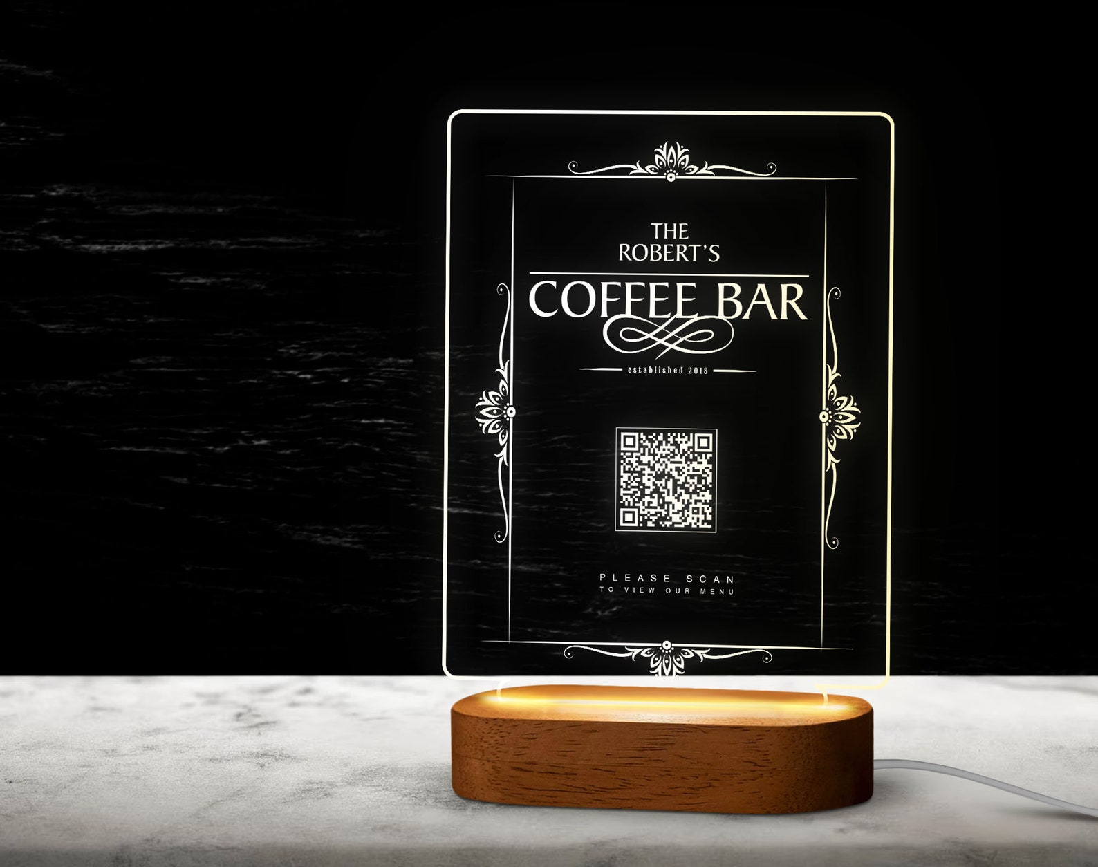 Custom LED Qr Code Menu Sign LED Decor With Natural Wood - Etsy