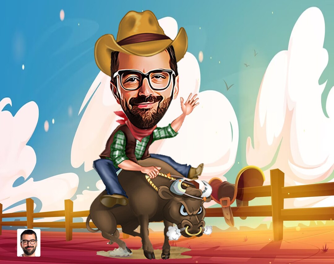 Personalized Rodeo Caricature Drawing, Cartoon From Photo, Custom ...