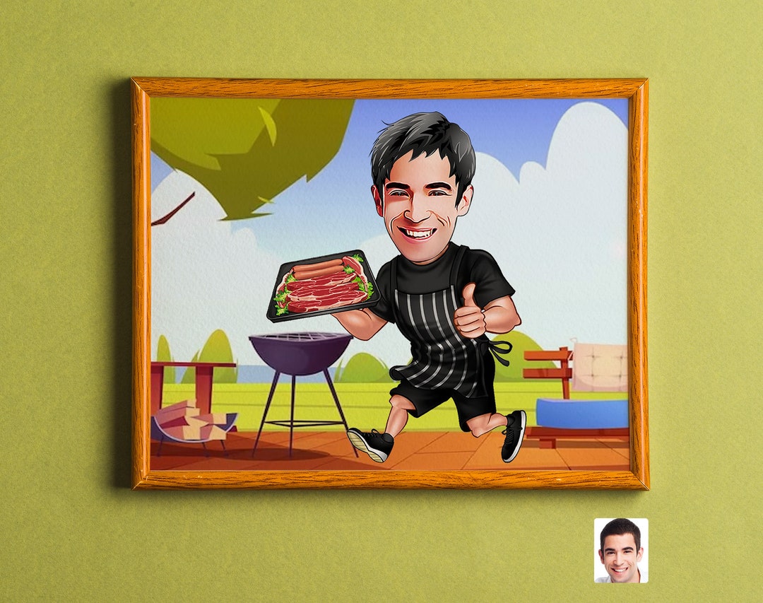 Personalized Barbecue Party Caricature Drawing, Cartoon From Photo ...