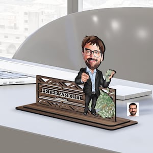 Personalized 3D Wooden Cartoon Name Plate Trinket, Caricature Figurine ...