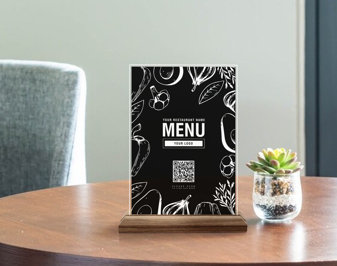 Custom Made QR Code Menu Sign, Custom Natural Wood and Acrylic ...