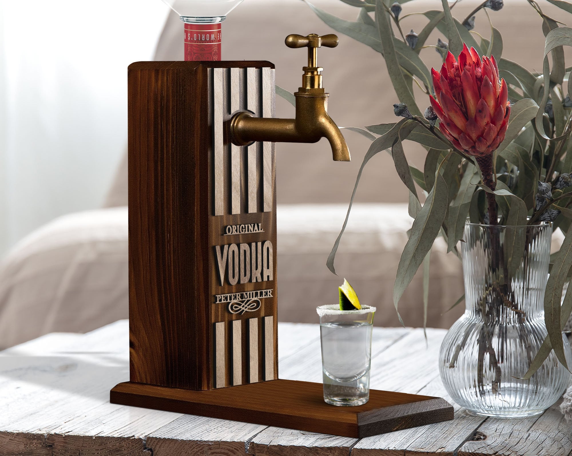 Personalized Embossed Name Wood Vodka Dispenser, Wine, Vodka, Whiskey ...