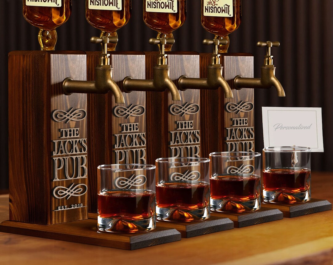 4 Units Personalized Embossed Named Wooden Whiskey Dispensers for Bar ...