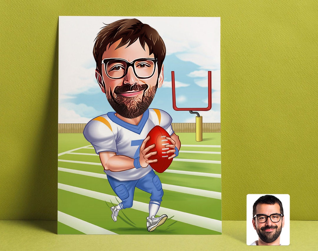 Personalized American Football Player Drawing, Male Football Player ...