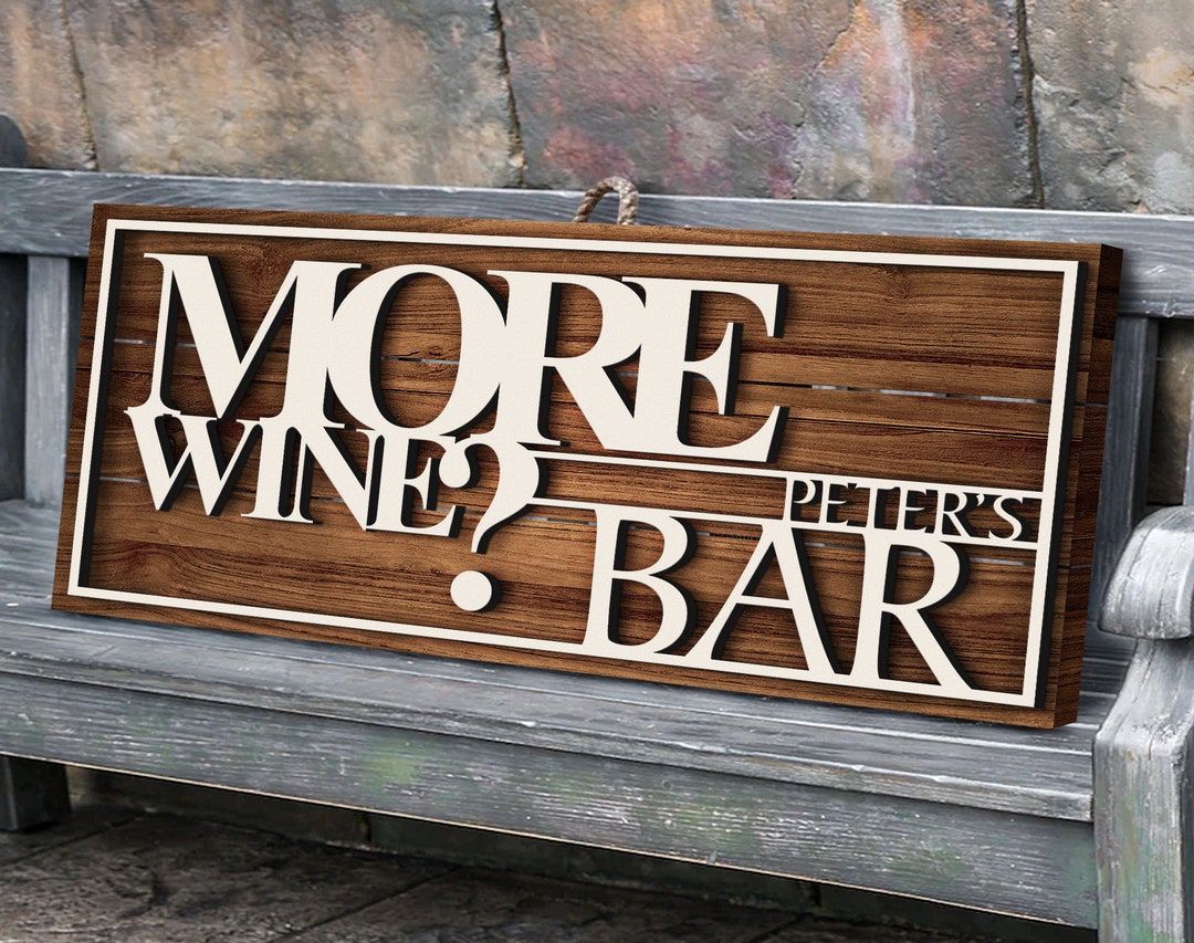 Custom Natural Wood Bar Sign, Personalized Pub Sign, Wine Bar Sign, Bar ...