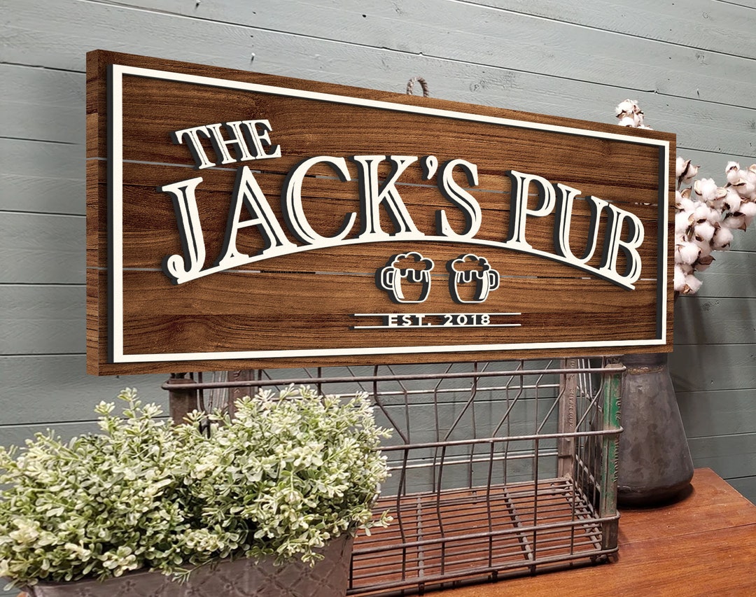 Custom Natural Wood Bar Sign, Personalized Pub Sign, Whiskey Bar Sign ...