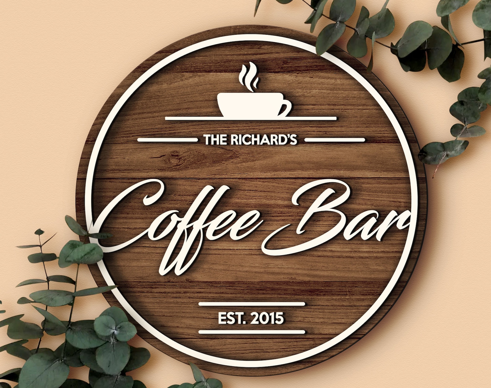 Personalized Coffee Bar Coffee Shop Sign Round Wooden Sign - Etsy