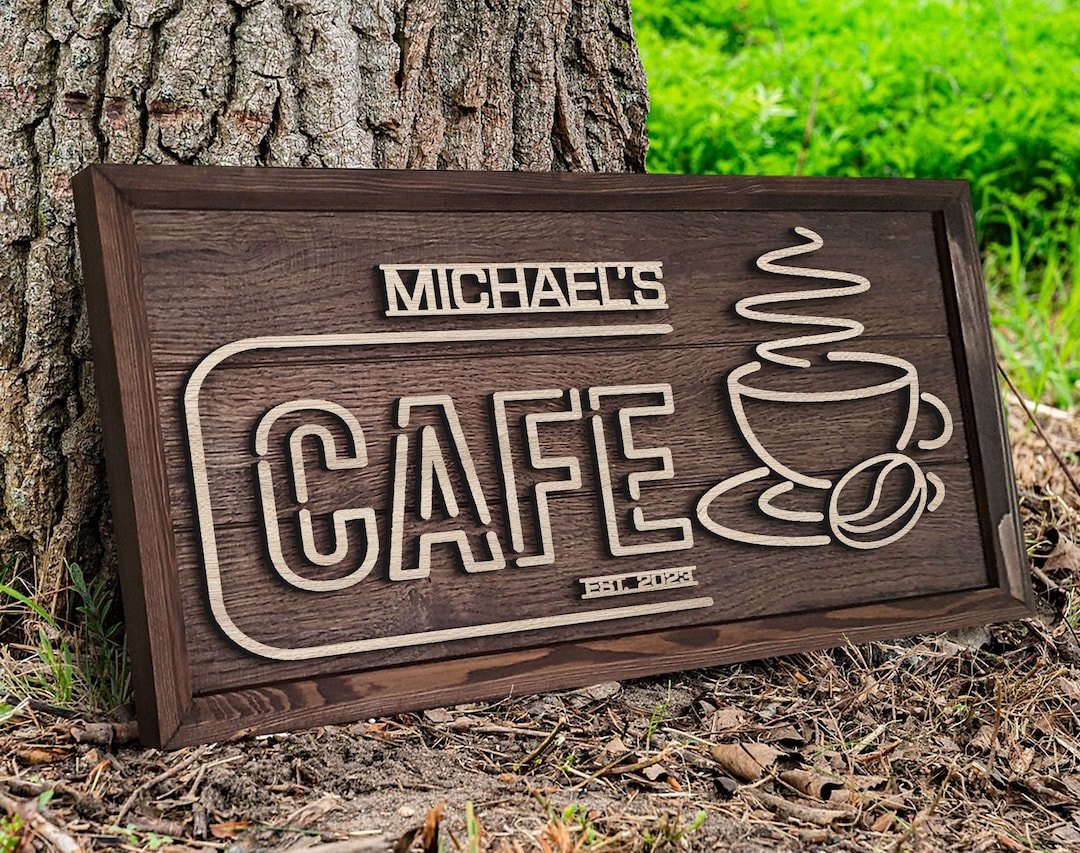Personalized Handmade Oak Tree Cafe Bar Sign Custom Wood - Etsy UK
