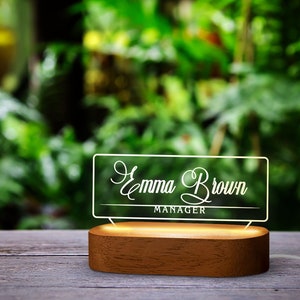 LED Light Desk Nameplate With Natural Wood Base, Personalized LED ...