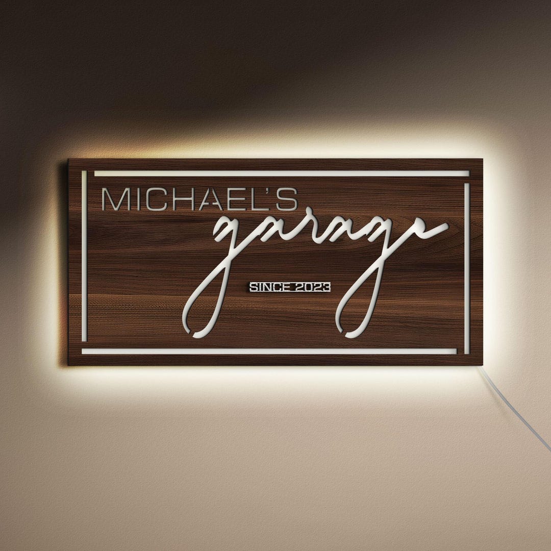 Personalized LED Light Wooden Garage Sign, Custom Embossed Wood Sign ...