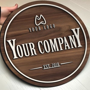 Personalized Wooden Logo Sign, Wooden Round Sign, Custom Wood Office ...