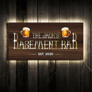 Personalized LED Light Wooden Bar Sign, Custom Embossed Wood Bar Sign ...